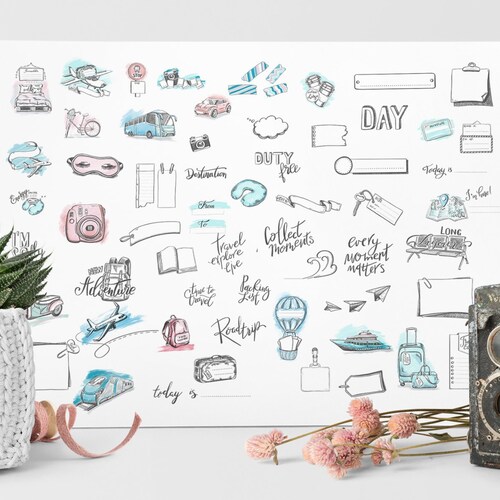 Travel Stickers Printable Journal Stickers Digital Clipart - Etsy