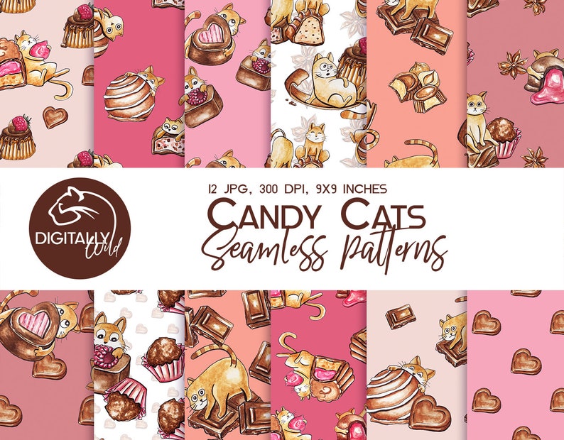 Candy & Cats Seamless Pattern Digital Papers Chocolate Paper - Etsy