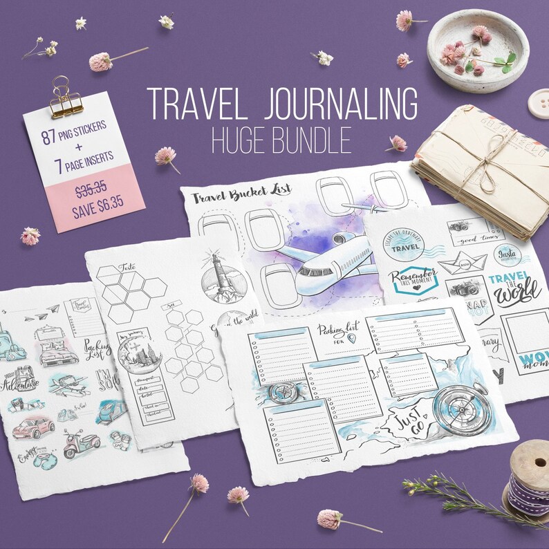 Travel Journal Digital Stickers Bundle Bullet Journal Planning - Etsy