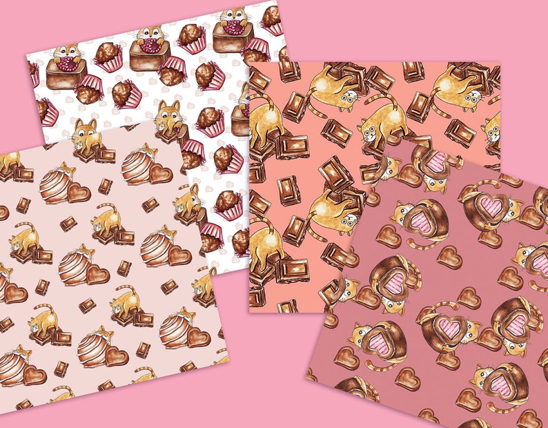 Candy & Cats Seamless Pattern Digital Papers Chocolate Paper - Etsy