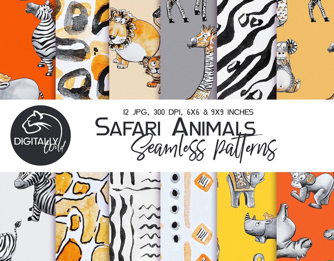 Safari Animals Digital Papers Seamless Patterns Pack for Scrapbook ...