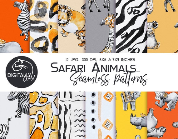 Safari Animals Digital Papers Seamless Patterns Pack for - Etsy