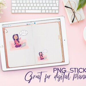 Work Planner Stickers Girl Boss Working on Laptop Productive Bullet ...