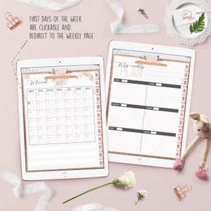 Vertical Digital Planner Rose Gold Undated Monthly & Weekly Planner ...