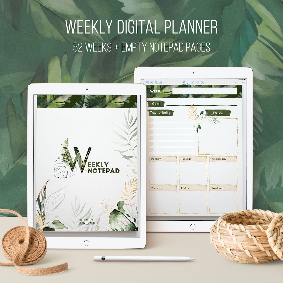 Weekly Digital Planner Notepad Week on 1 Page Undated Planner iPad ...