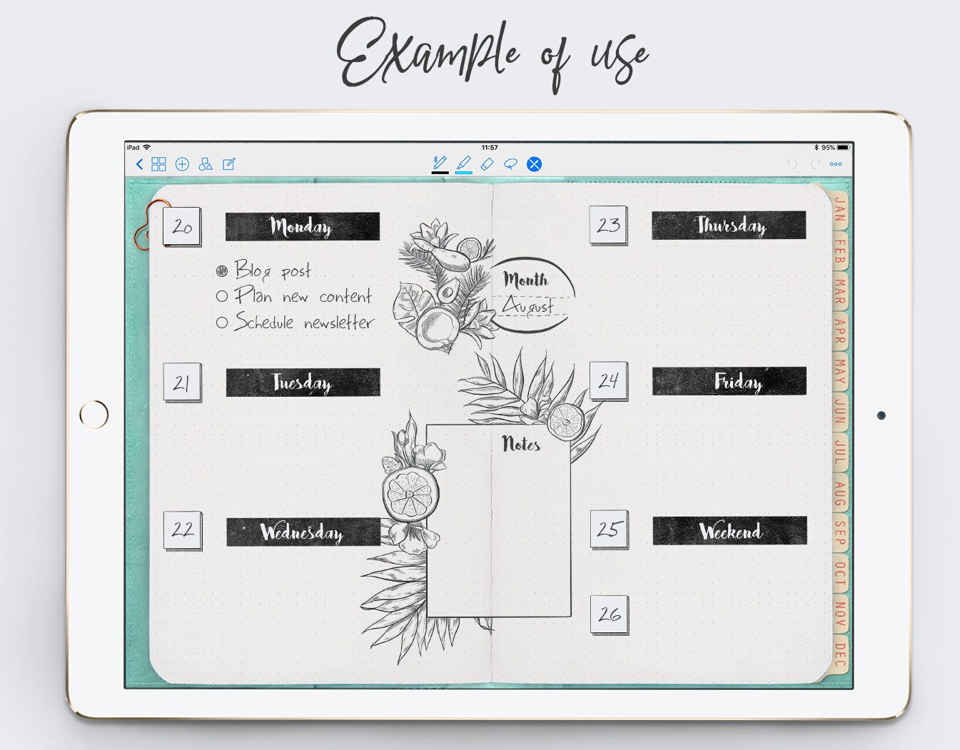 Weekly Bullet Journal Spread Vertical Planner Layout Printable - Etsy