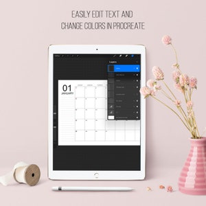 Editable Monthly Layout Landscape for Digital Planner PSD Procreate ...