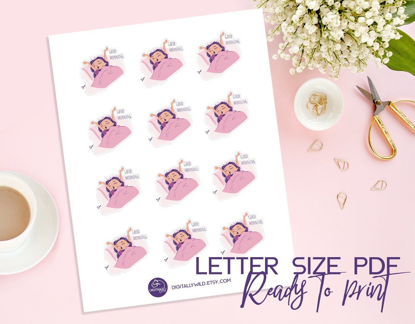 Good Morning Planner Stickers Wake up Girl Printable Erin | Etsy