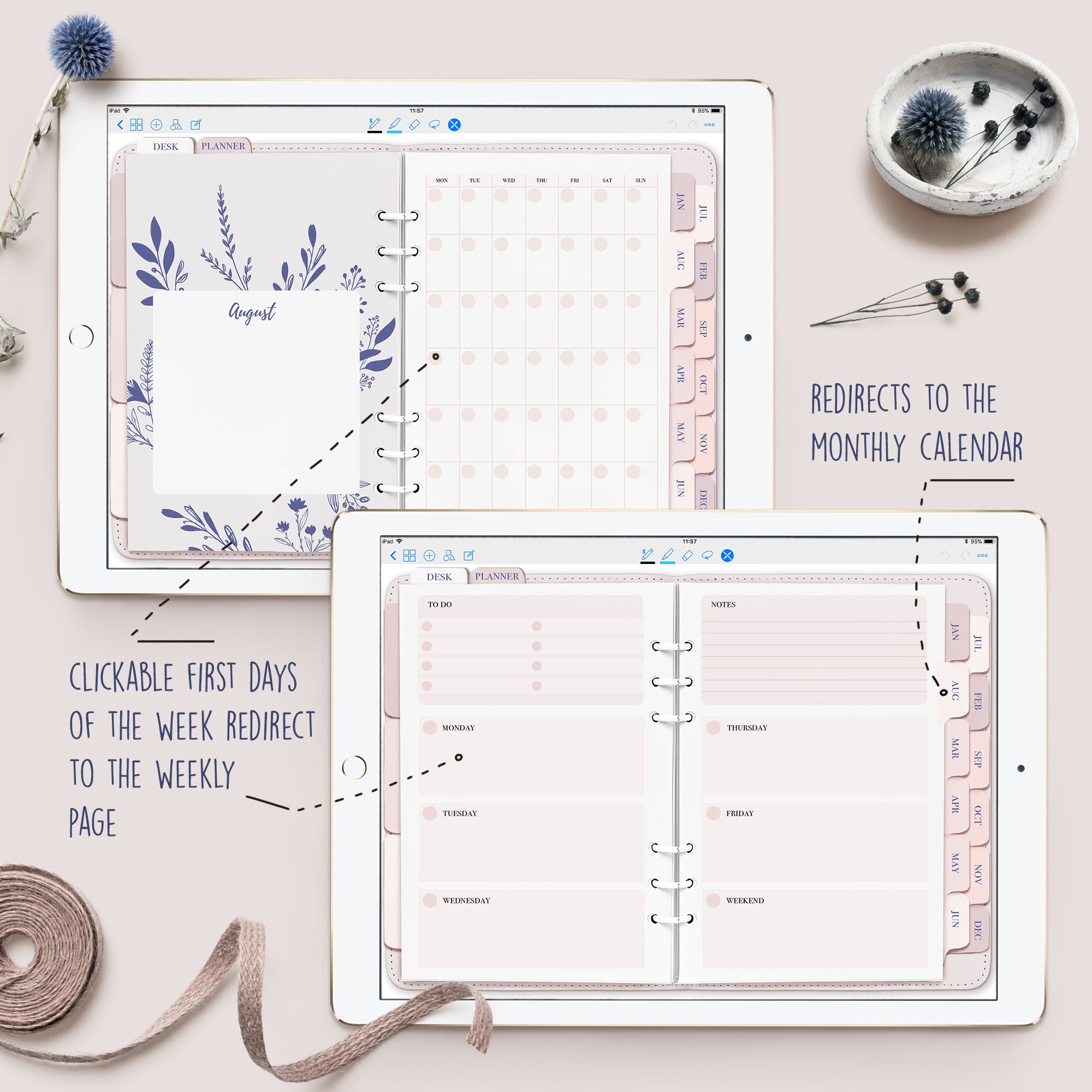 Floral Digital Planner Undated Monthly Weekly Planner Digital | Etsy