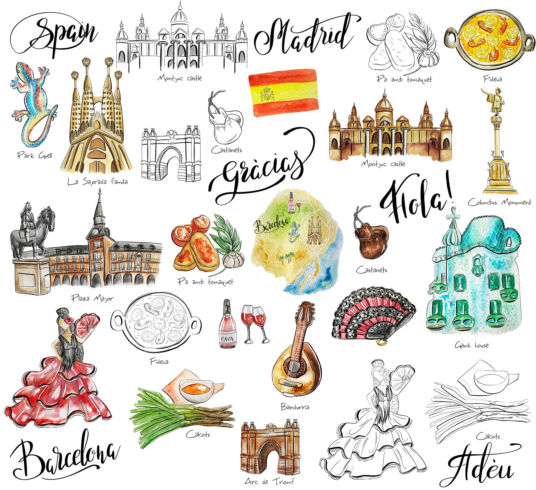Spain Travel Stickers Printable Barcelona Madrid Digital | Etsy