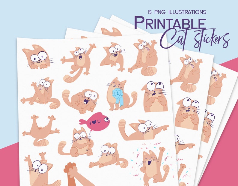 Funny Cat Stickers Printable Sticker Pack Planner Stickers - Etsy