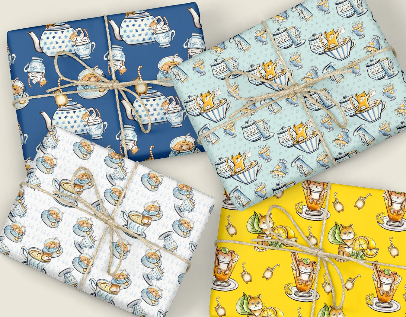 Cats & Tea Digital Papers Cute Kittens Seamless Patterns Cups - Etsy
