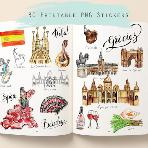 Spain Travel Stickers Printable Barcelona Madrid Digital - Etsy