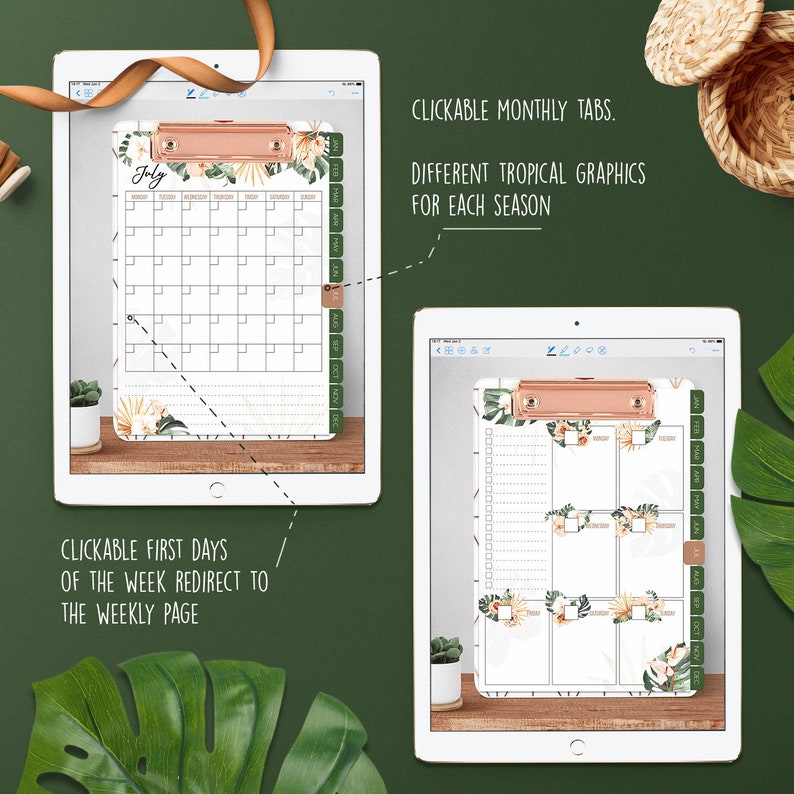 Tropical Digital planner Monthly Weekly Daily pages Diary To | Etsy