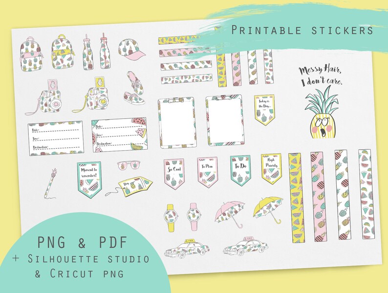 Pineapple and Watermelon Digital Planner Stickers Erin Condren - Etsy
