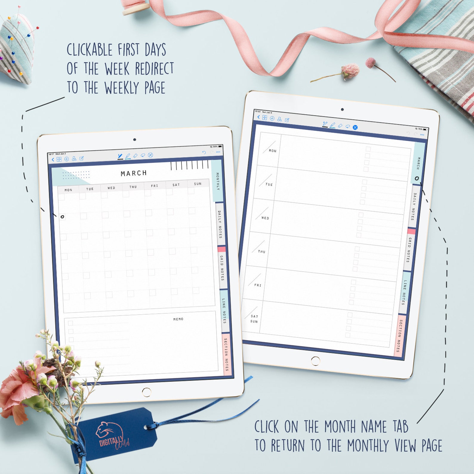 Digital Planner Notebook Grid Lined Notebook Undated Monthly Weekly ...