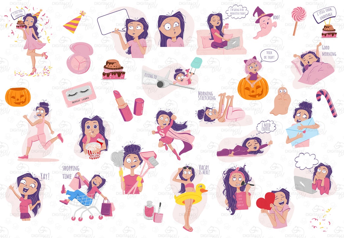 Planner stickers pack Cute printable stickers Girly clipart | Etsy