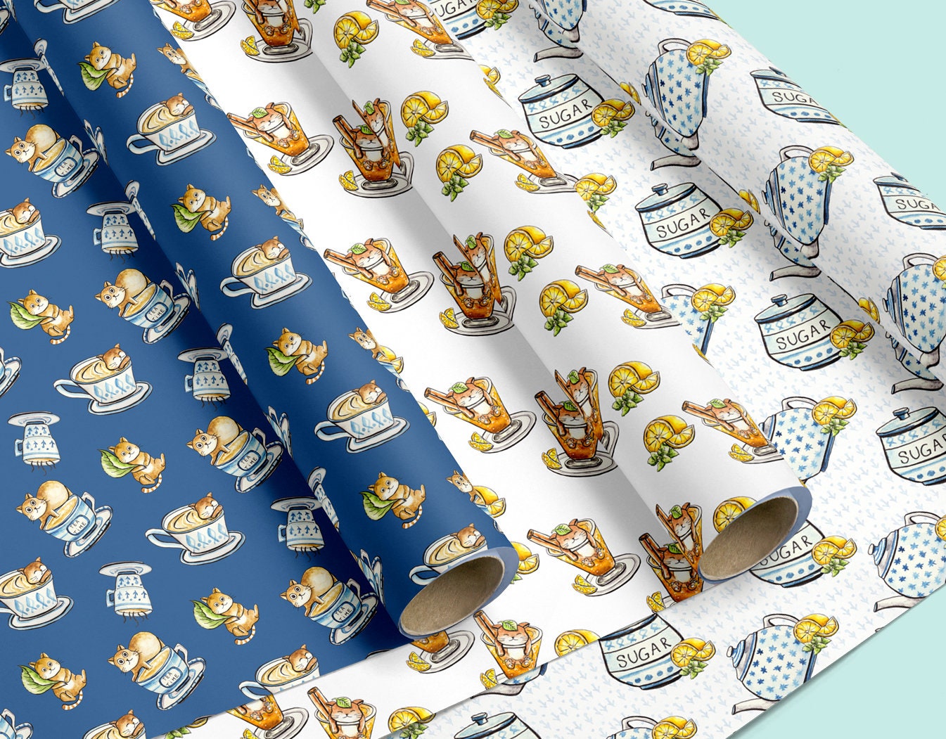 Cats & Tea Digital Papers Cute Kittens Seamless Patterns Cups - Etsy