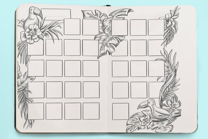 Undated monthly calendar tropical theme printable digital | Etsy