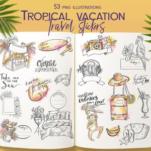 Tropical Vacation Travel Journal Stickers Planner Sticker Bundle Custom ...