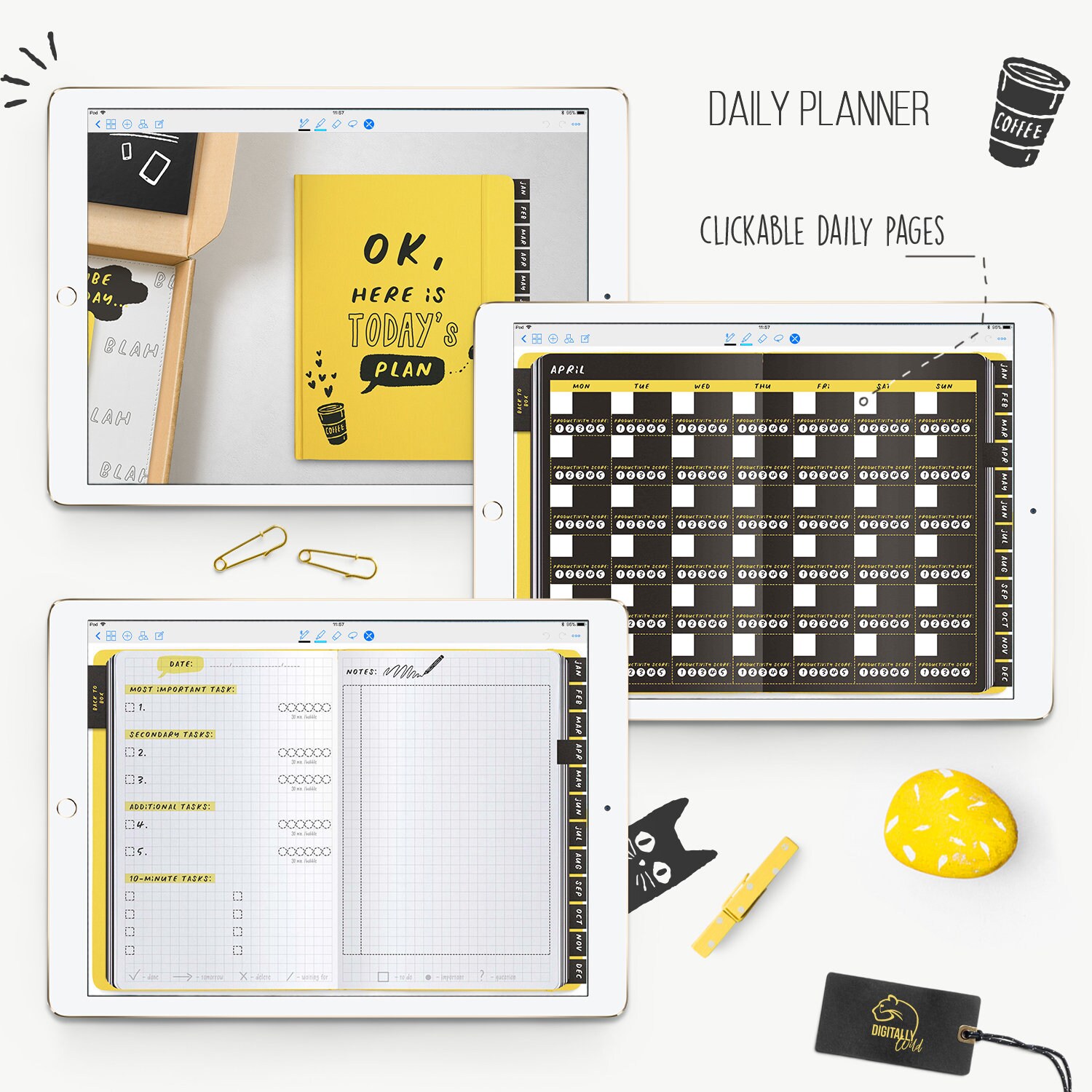 7 Productivity Tools Digital Planners Undated Monthly Weekly & | Etsy