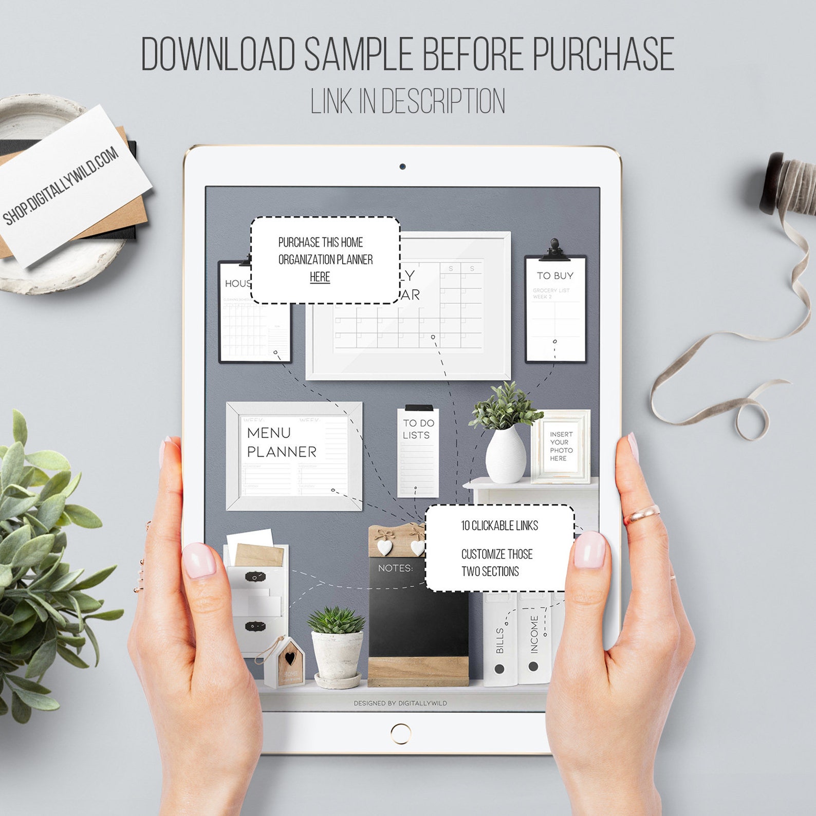 Home Organization Monthly Digital Planner Meal Planner Menu Board ...