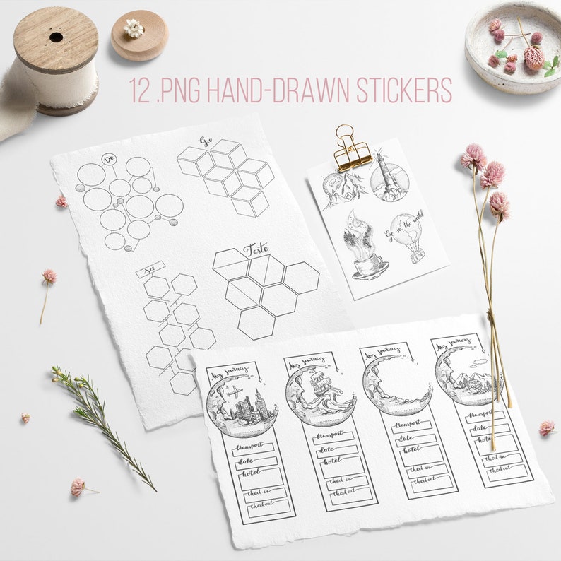 Travel Journal Digital Stickers Bundle Bullet Journal Planning - Etsy