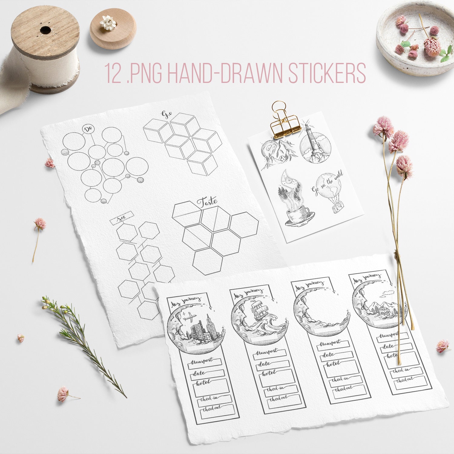 Travel Journal Digital Stickers Bundle Bullet Journal Planning - Etsy