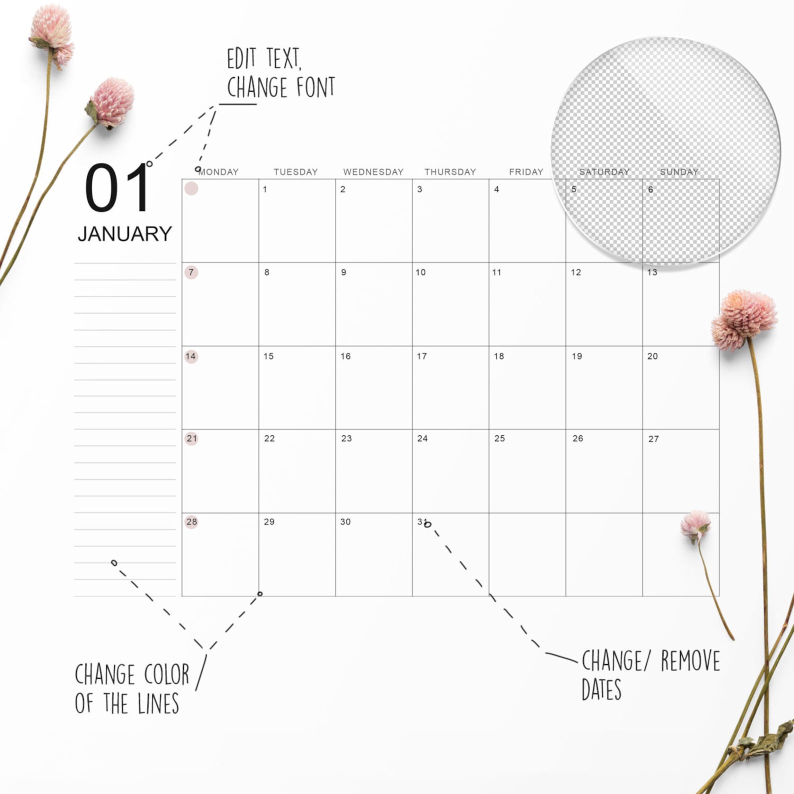 Editable Monthly Layout Landscape for Digital Planner PSD - Etsy