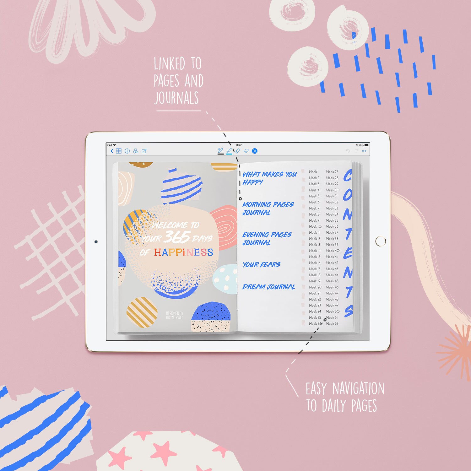 365 Days of Happiness Digital Notebook Writing Gratitude Journal Daily ...