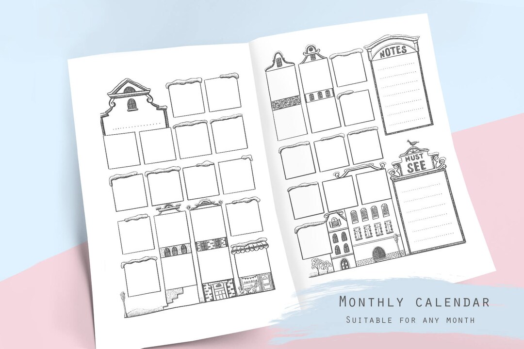 Printable Monthly Calendar Undated Template Horizontal Black and White ...