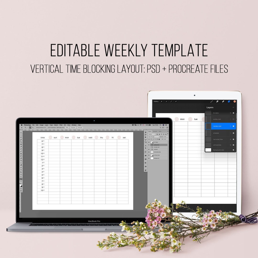 Editable Weekly Layout for Digital Planner PSD Procreate Files Vertical ...