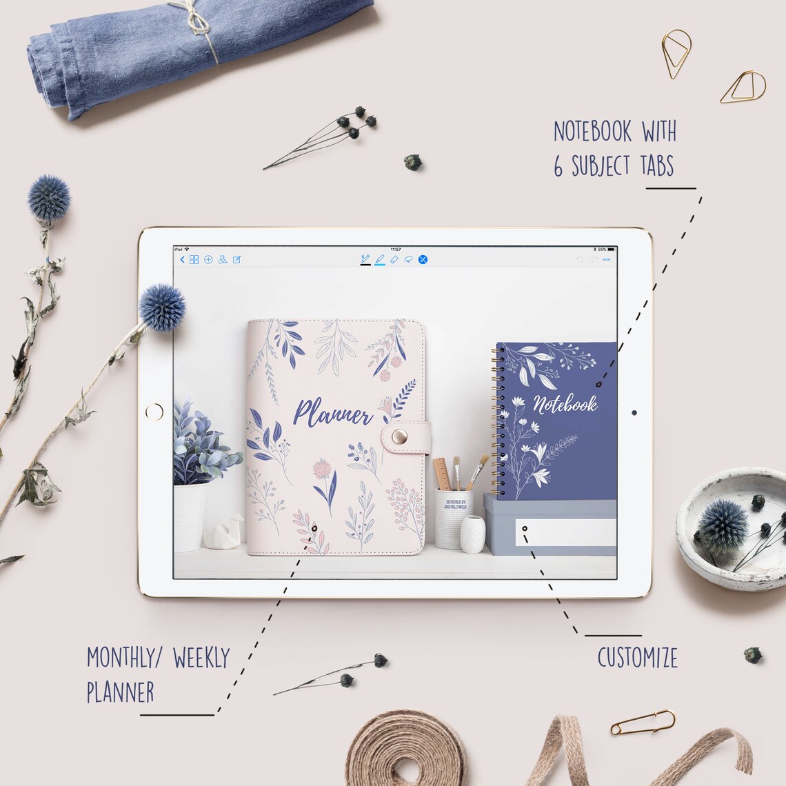 Floral Digital Planner Undated Monthly Weekly Planner Digital | Etsy