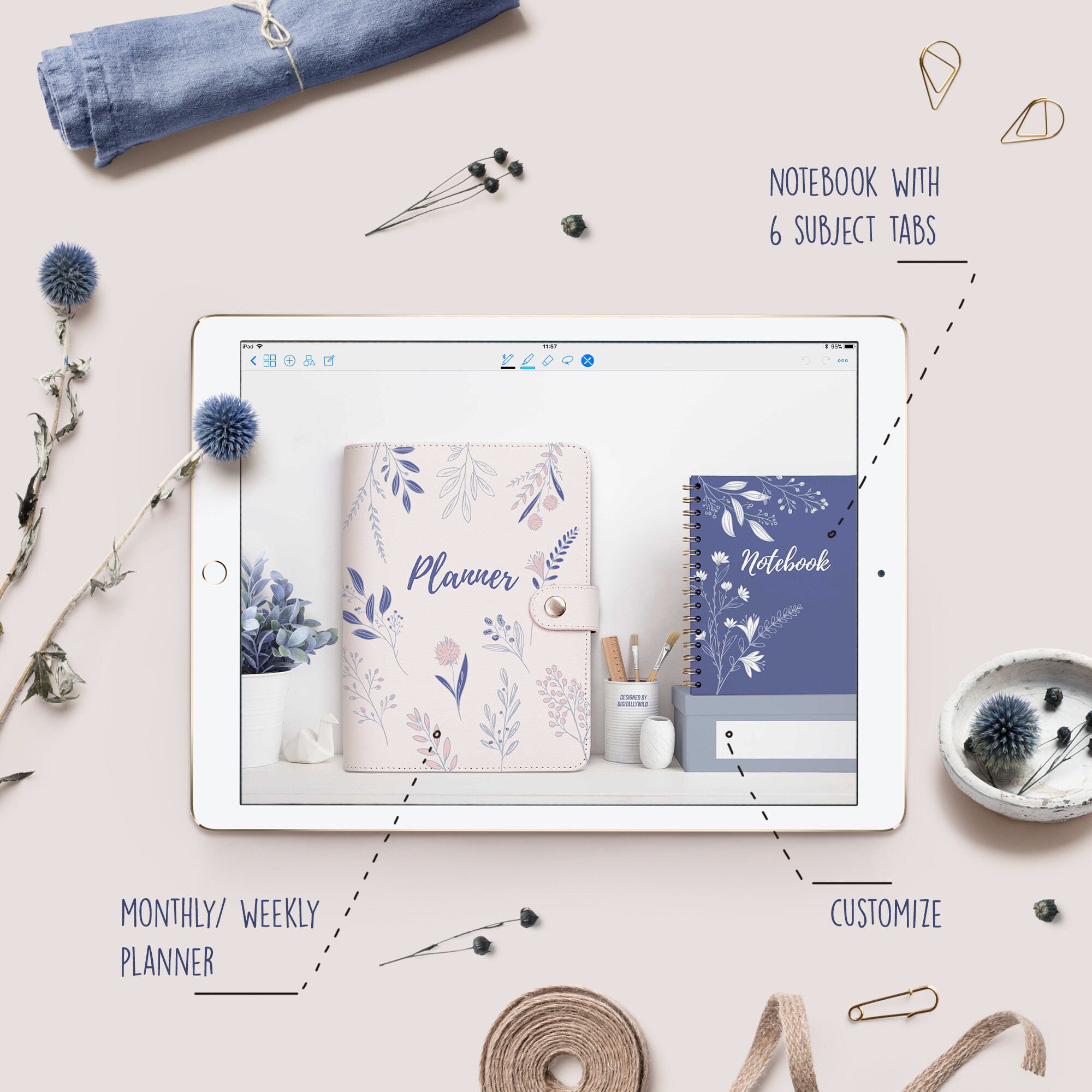 Floral Digital Planner Undated Monthly Weekly Planner Digital | Etsy