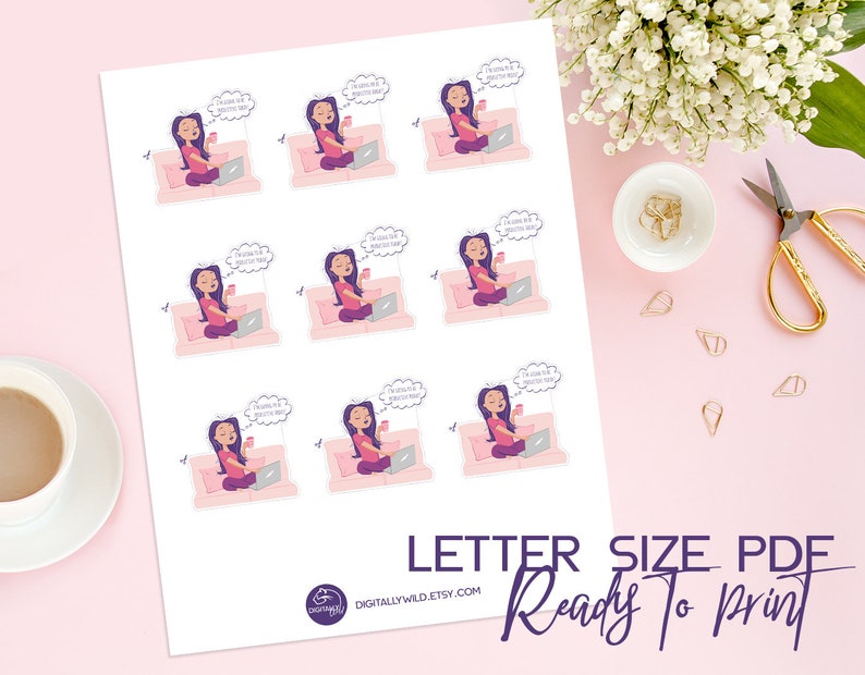 Work Planner Stickers Girl Boss Working on Laptop Productive - Etsy