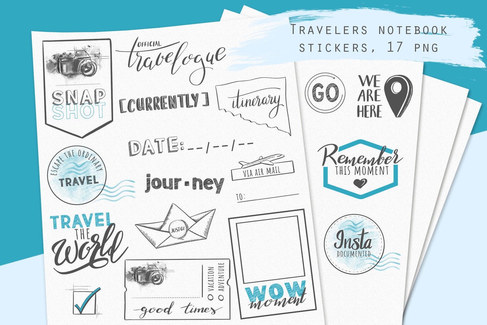 Travel Stickers Printable Journal Stickers Digital Clipart - Etsy