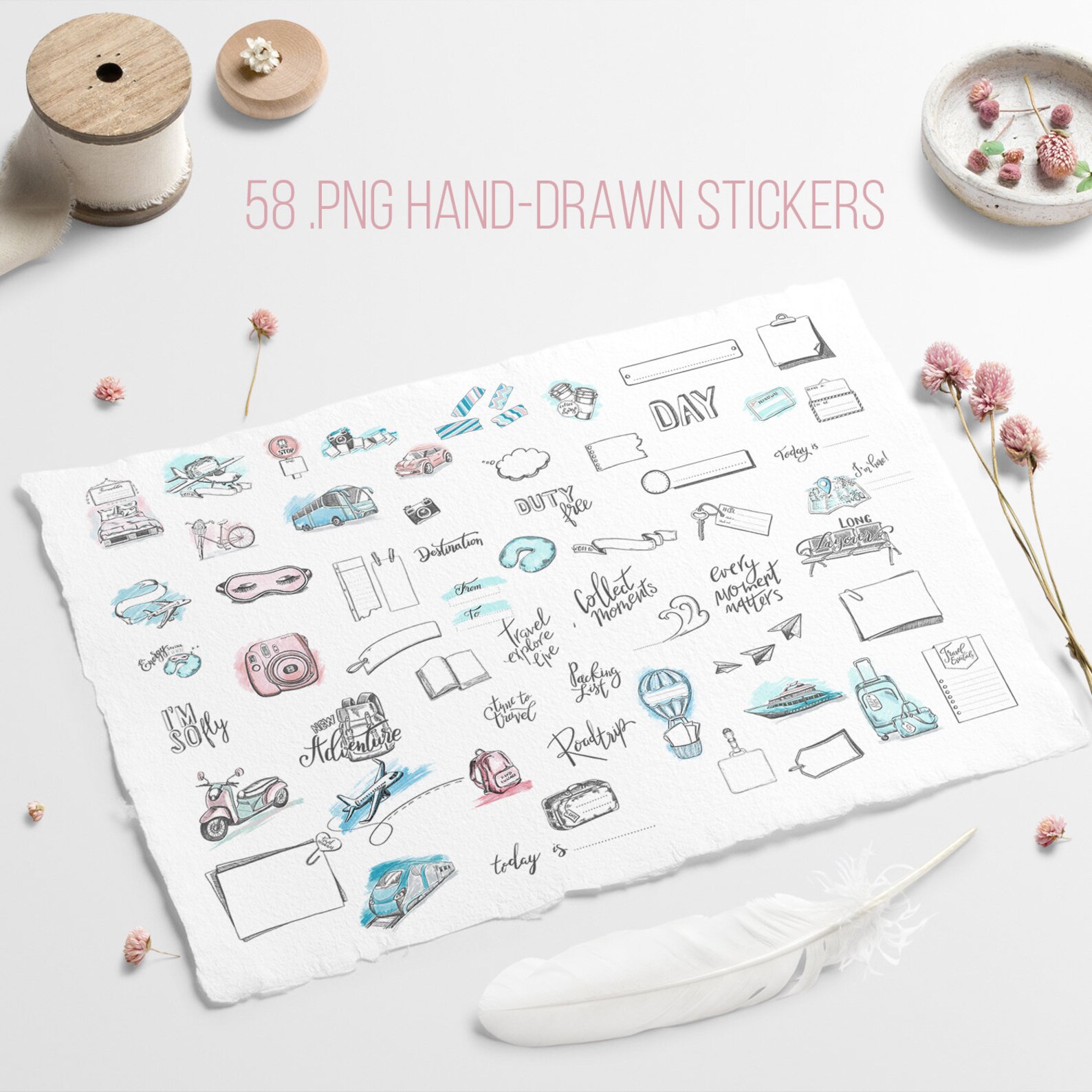 Travel Journal Digital Stickers Bundle Bullet Journal Planning - Etsy