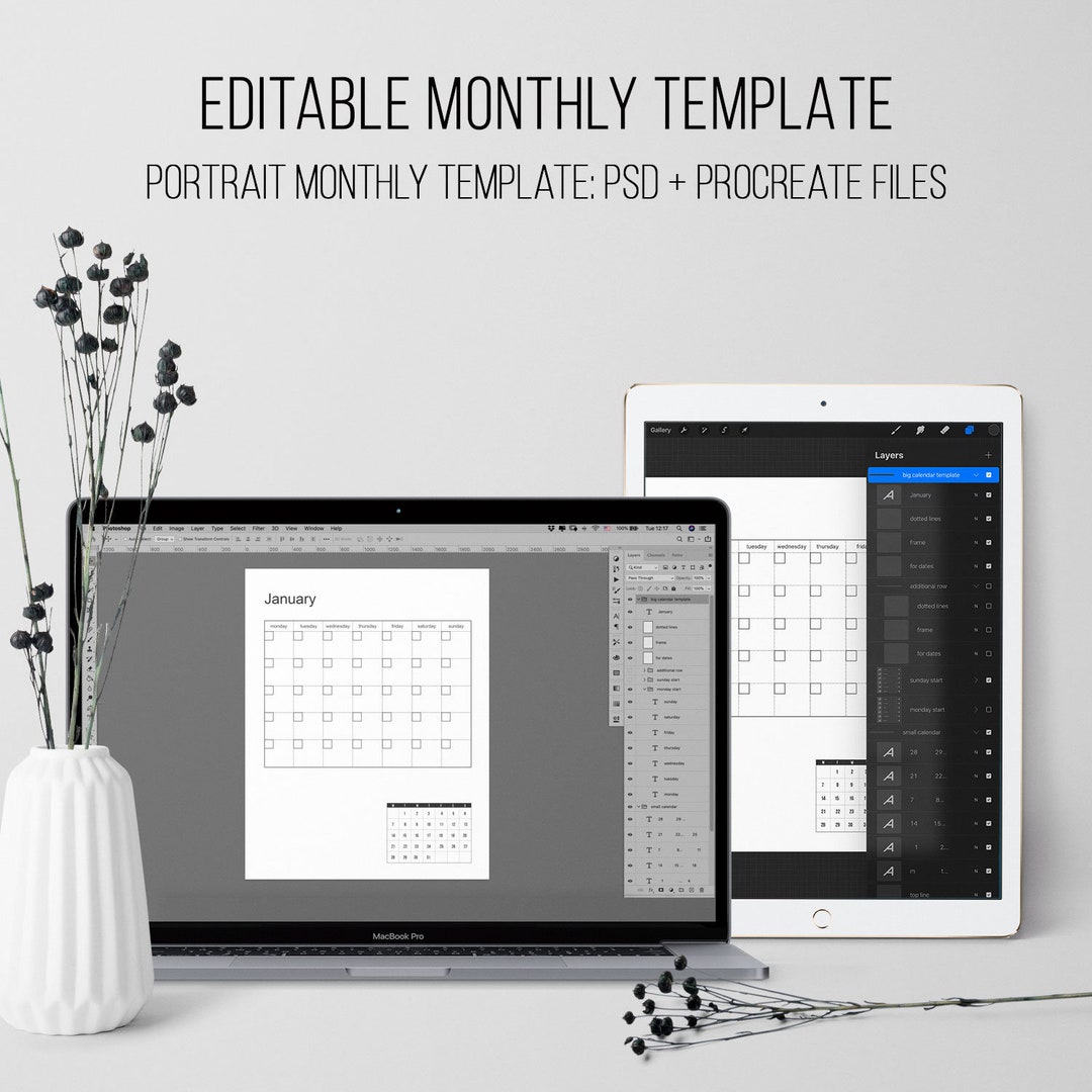 Editable Monthly Planner Template Vertical Calendar Insert for Digital ...