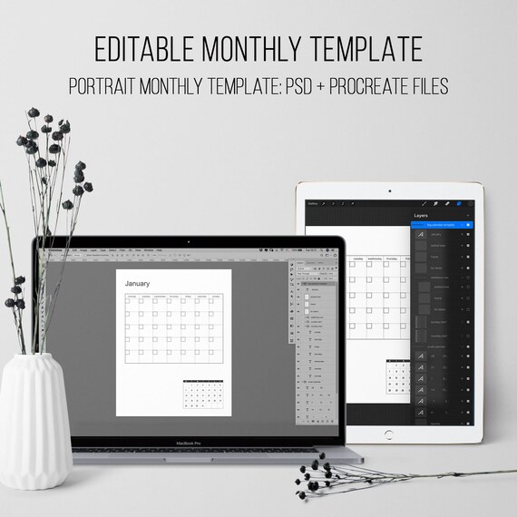 Editable Monthly Planner Template Vertical Calendar Insert for | Etsy