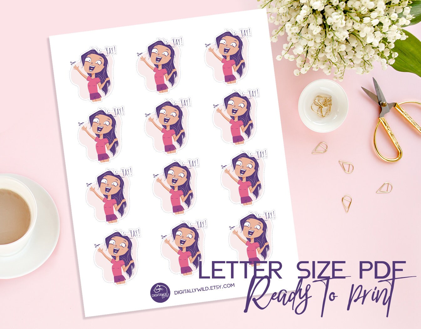 Happy girl Planner stickers Yay Mood tracker Digital Bullet | Etsy