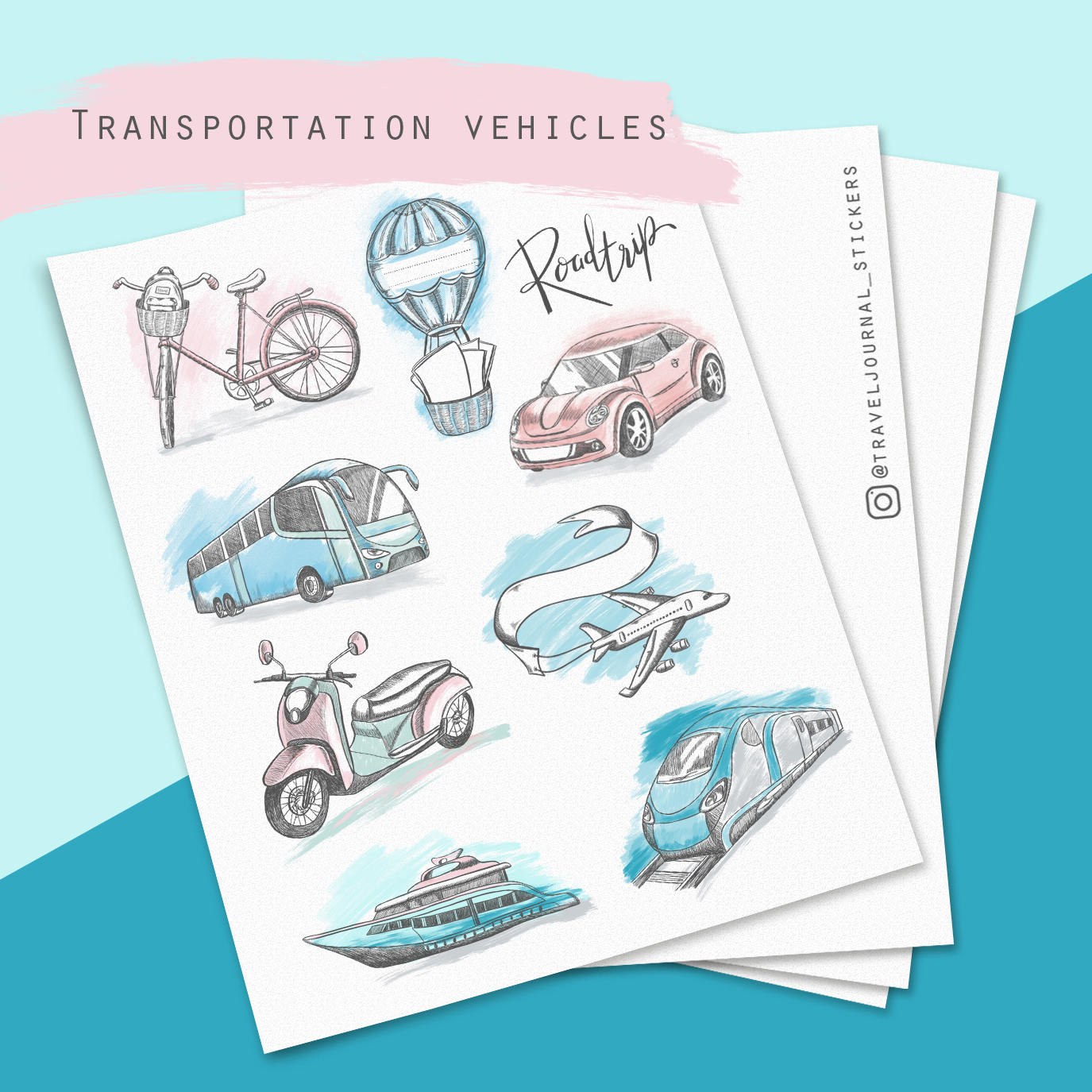 Transportation Stickers Travel Stickers Vehicles Clipart - Etsy