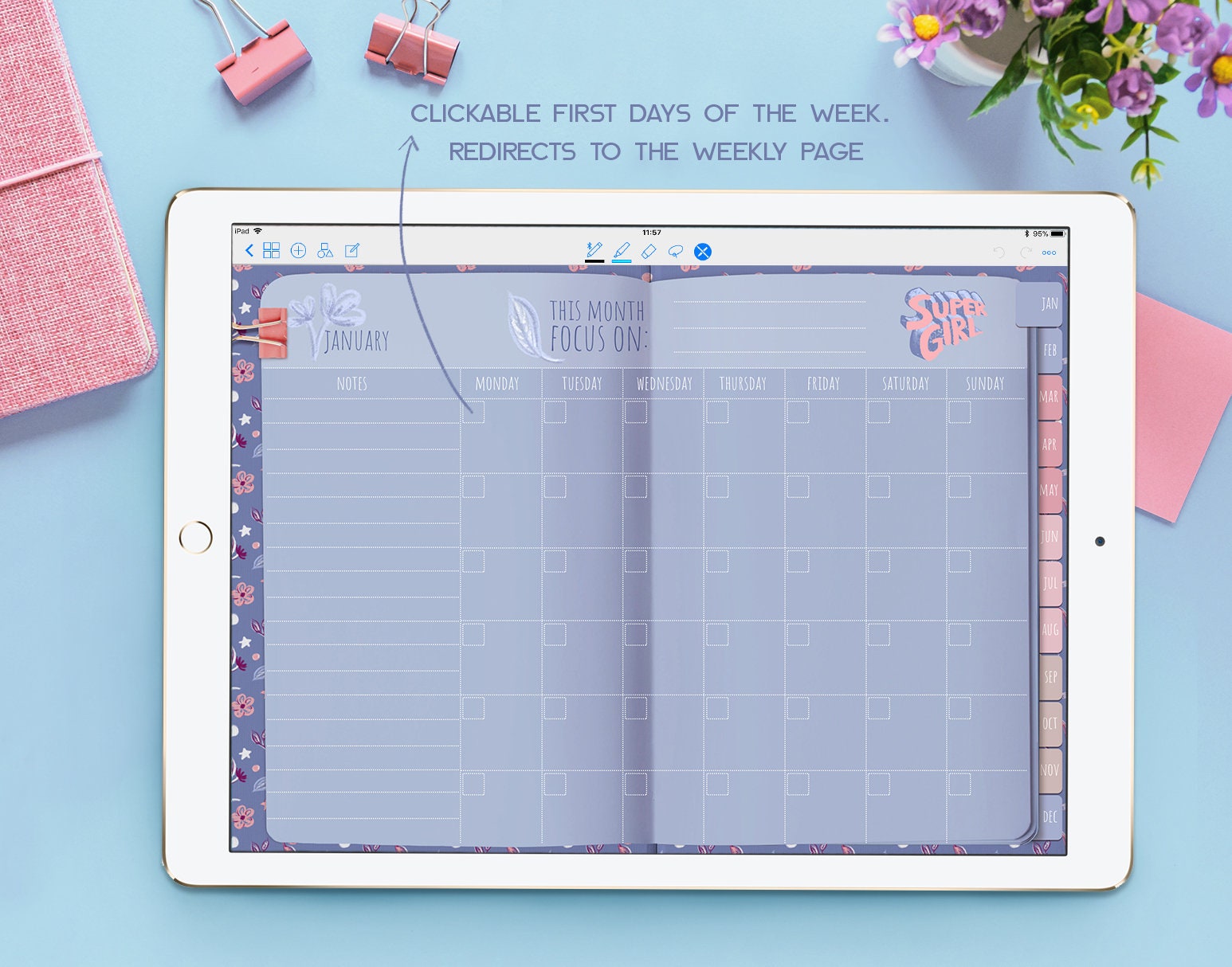 Digital Planner for Goodnotes Undated Monthly Weekly Colorful | Etsy