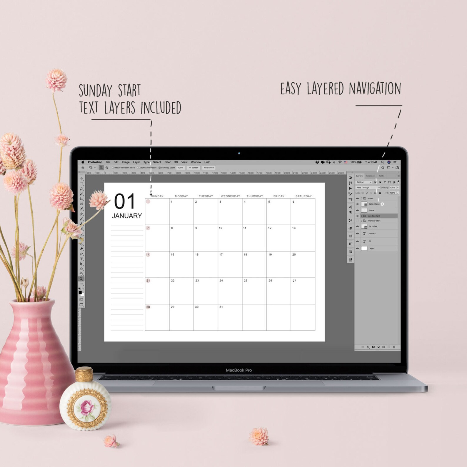 Editable Monthly Layout Landscape for Digital Planner PSD Procreate ...