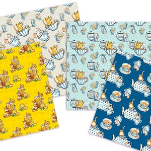 Cats & Tea Digital Papers Cute Kittens Seamless Patterns Cups Teapot ...