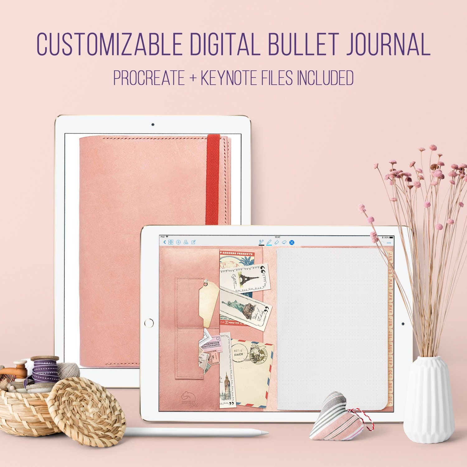 Customizable Digital Bullet Journal Custom Tabs Digital Notebook ...