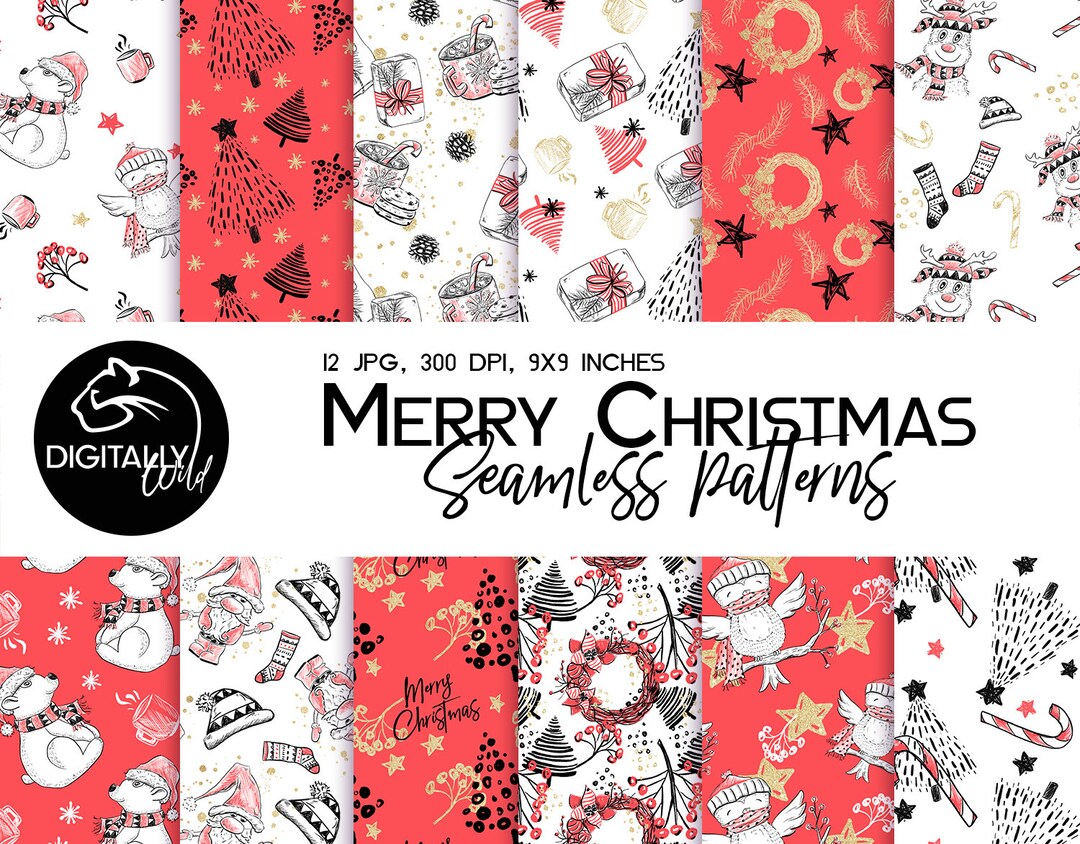 Christmas Digital Paper Winter Pattern Background Merry Xmas Scrapbook ...