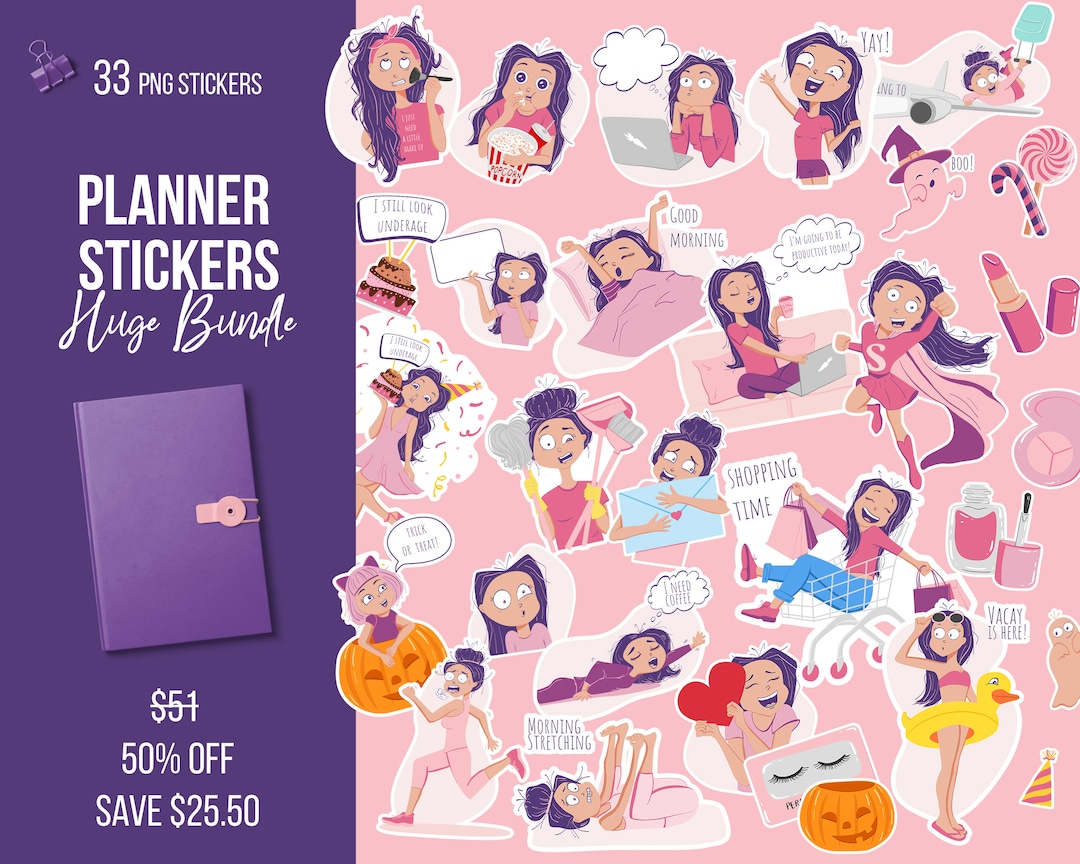 Planner Stickers Pack Cute Printable Stickers Girly Clipart Daily ...