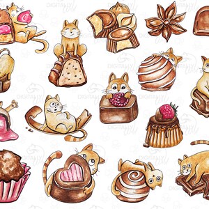 Watercolor Cats Digital Clipart Candy Stickers Chocolate Lovers Planner ...