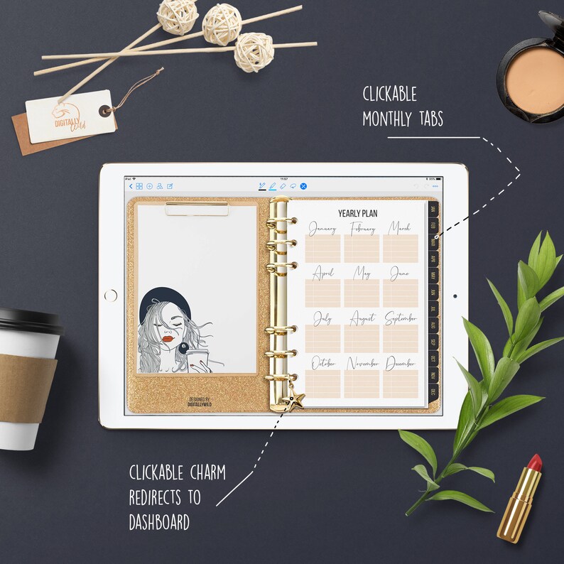 Daily Digital Planner Black and Gold Undated Monthly Weekly Planner ...