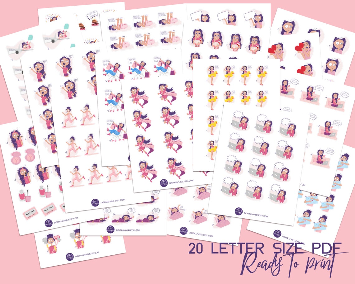Planner stickers pack Cute printable stickers Girly clipart | Etsy